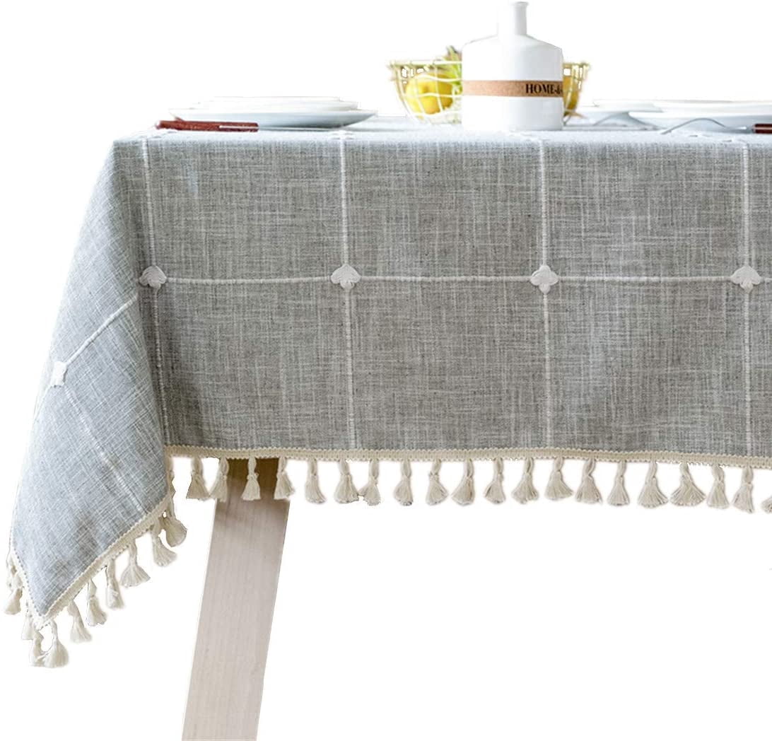 Cotton Linen Square Tablecloth Tassel Plaid Table Cloth for Dining ...