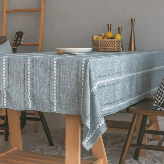 Cotton Linen Stripe Tassel Tablecloth Stain Resistant Dust-Proof Table ...