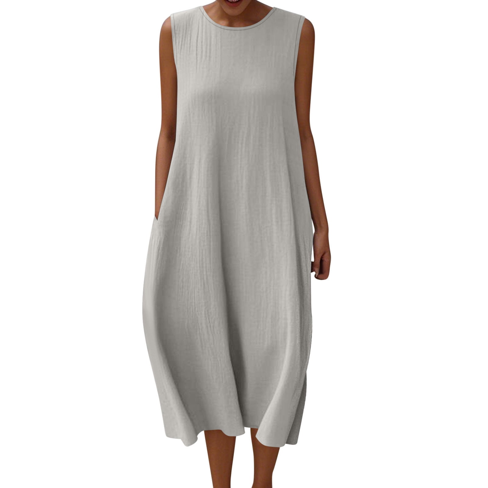 Cotton Linen Swimsuit Cover Up for Womens Scooped Neck Dress Sleeveless ...
