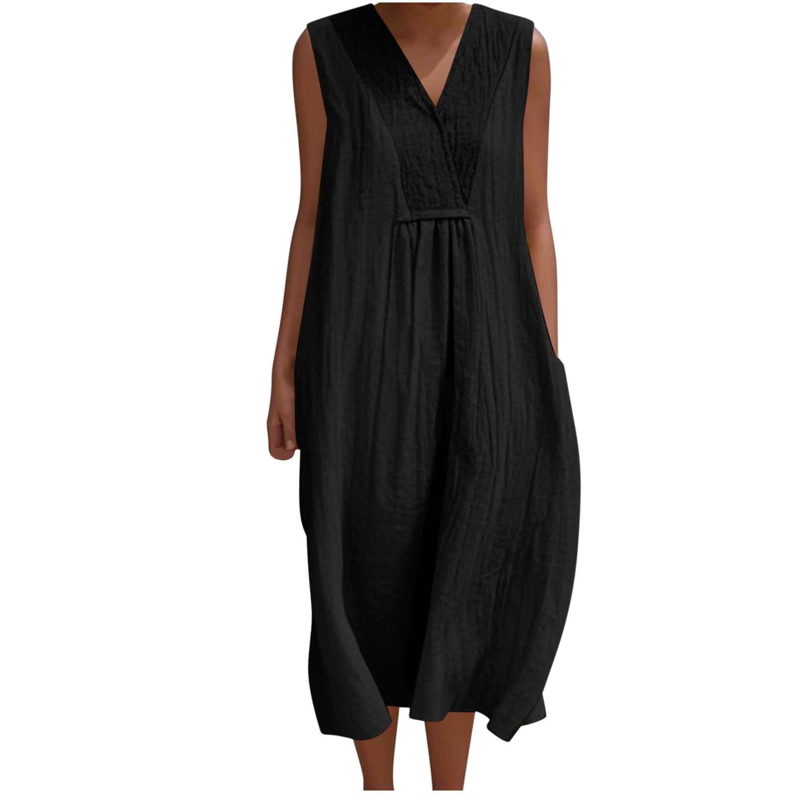 Cotton Linen Swimsuit Cover Up for Womens Scooped Neck Dress Sleeveless ...