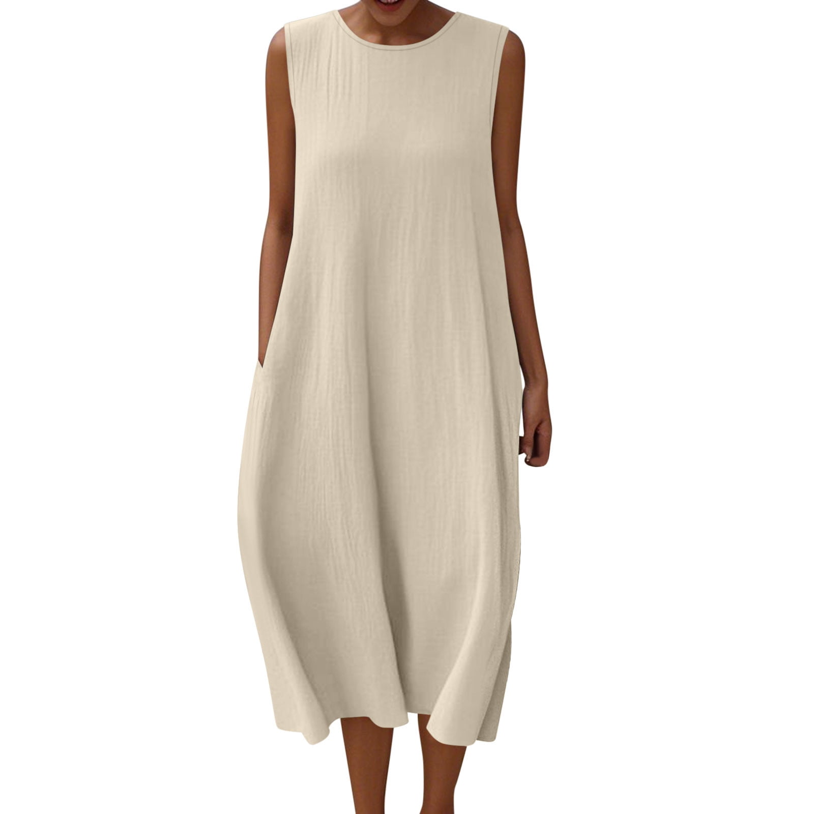 Cotton Linen Swimsuit Cover Up for Womens Scooped Neck Dress Sleeveless ...