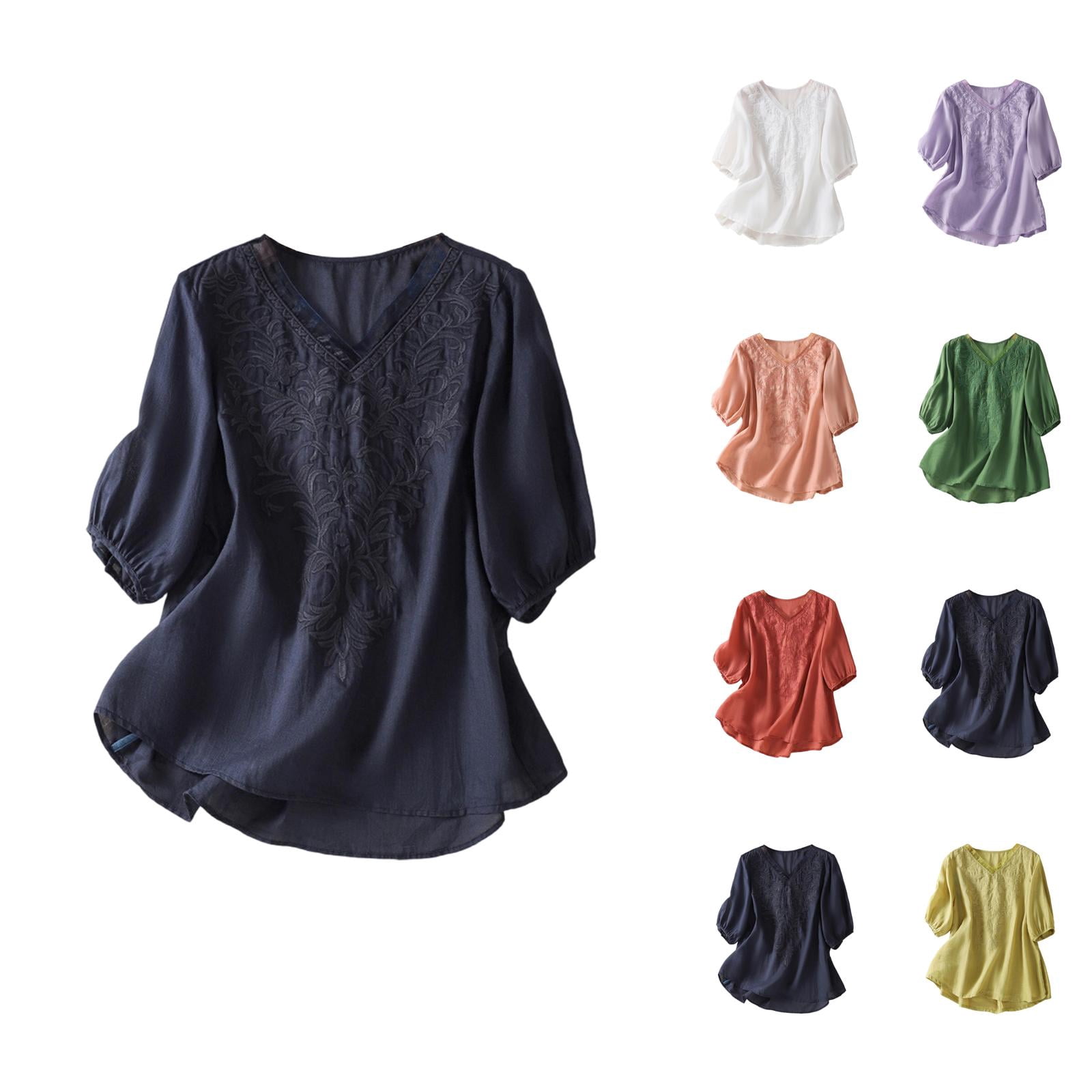 Cotton Linen T Shirts for Women 2026 Summer Casual Lightweight Boho ...