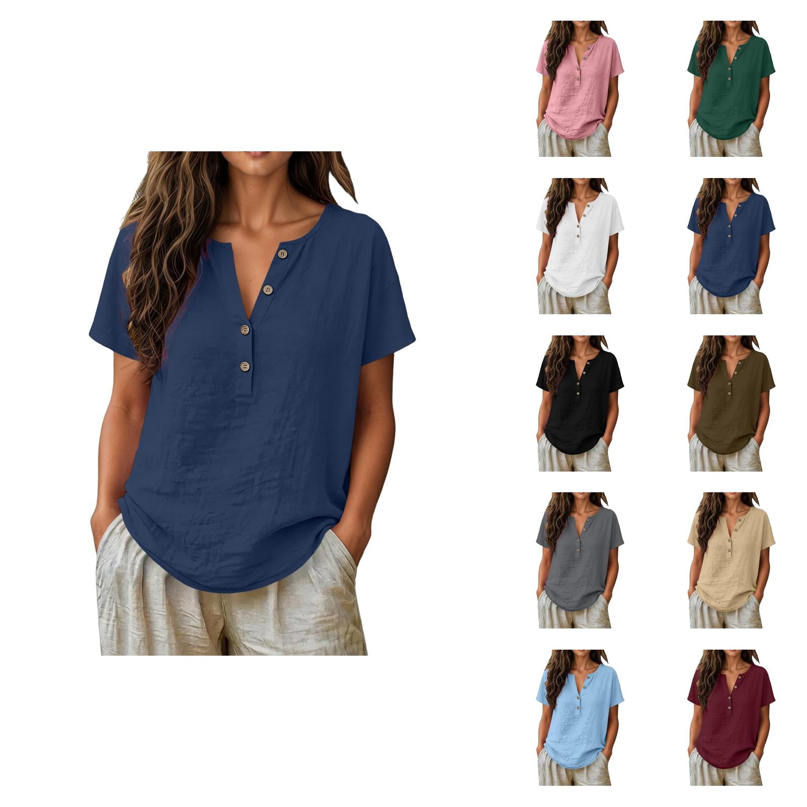 Cotton Linen T Shirts for Women 2026 Summer Casual Relaxed Fit ...