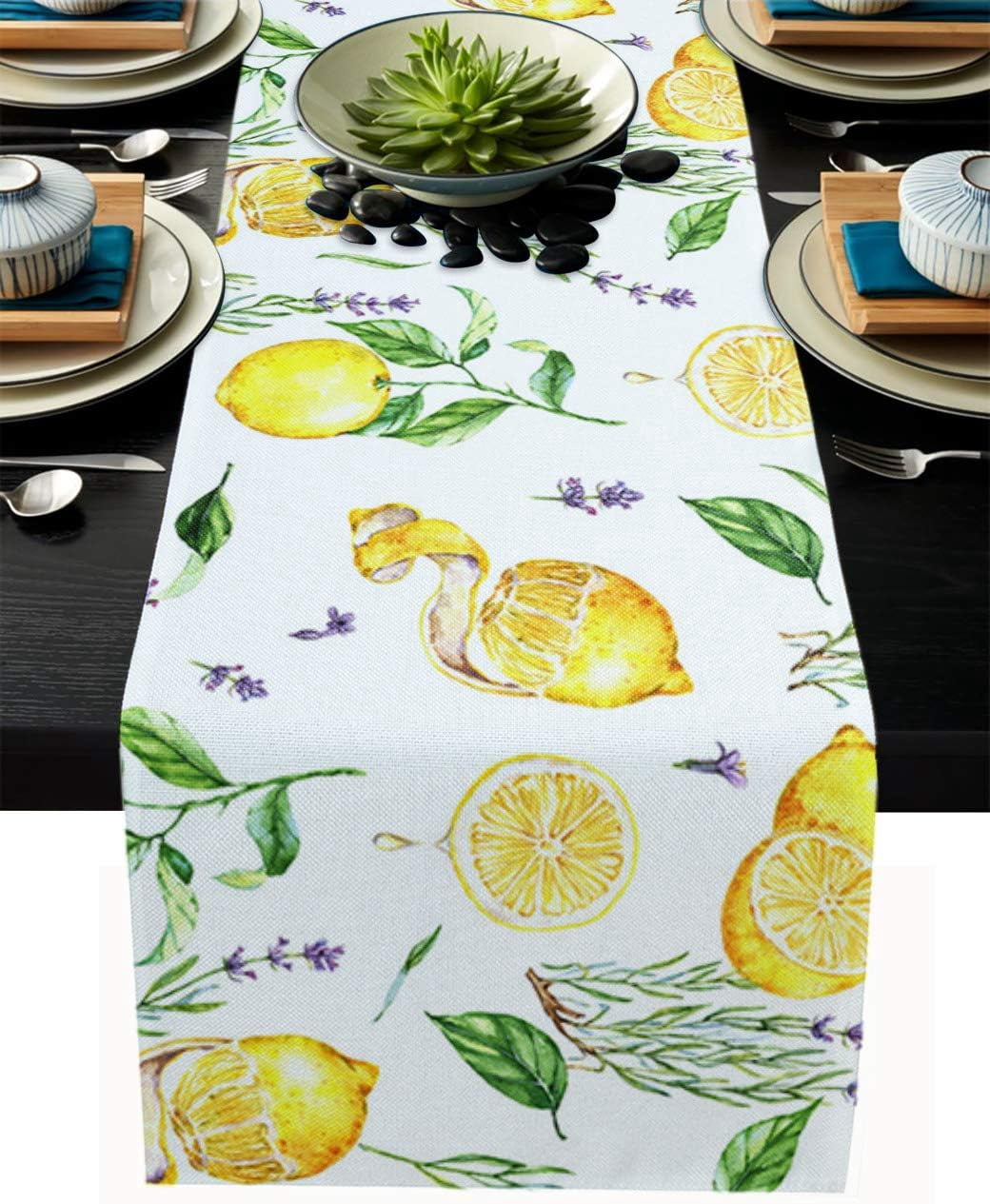 Cotton Linen Table Runner, Lemon Kitchen Table Runners for Family ...