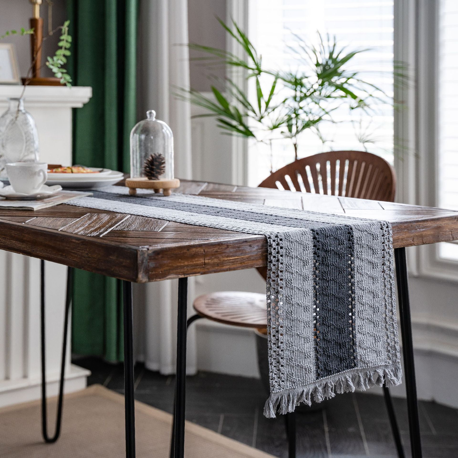 Cotton Linen Table Runner Striped Woven Tassel Farmhouse Table Decor ...