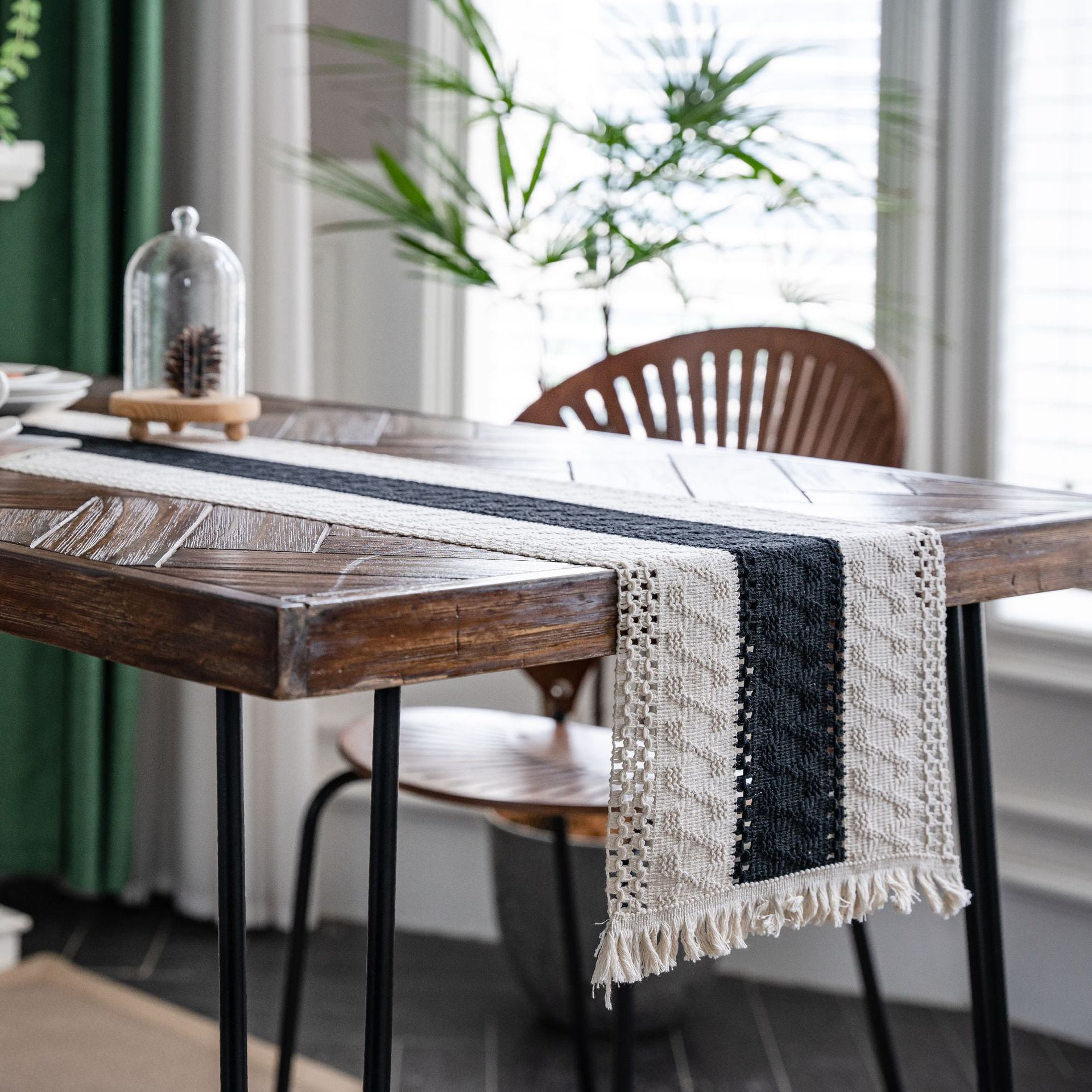 Cotton Linen Table Runner Striped Woven Tassel Farmhouse Table Decor ...