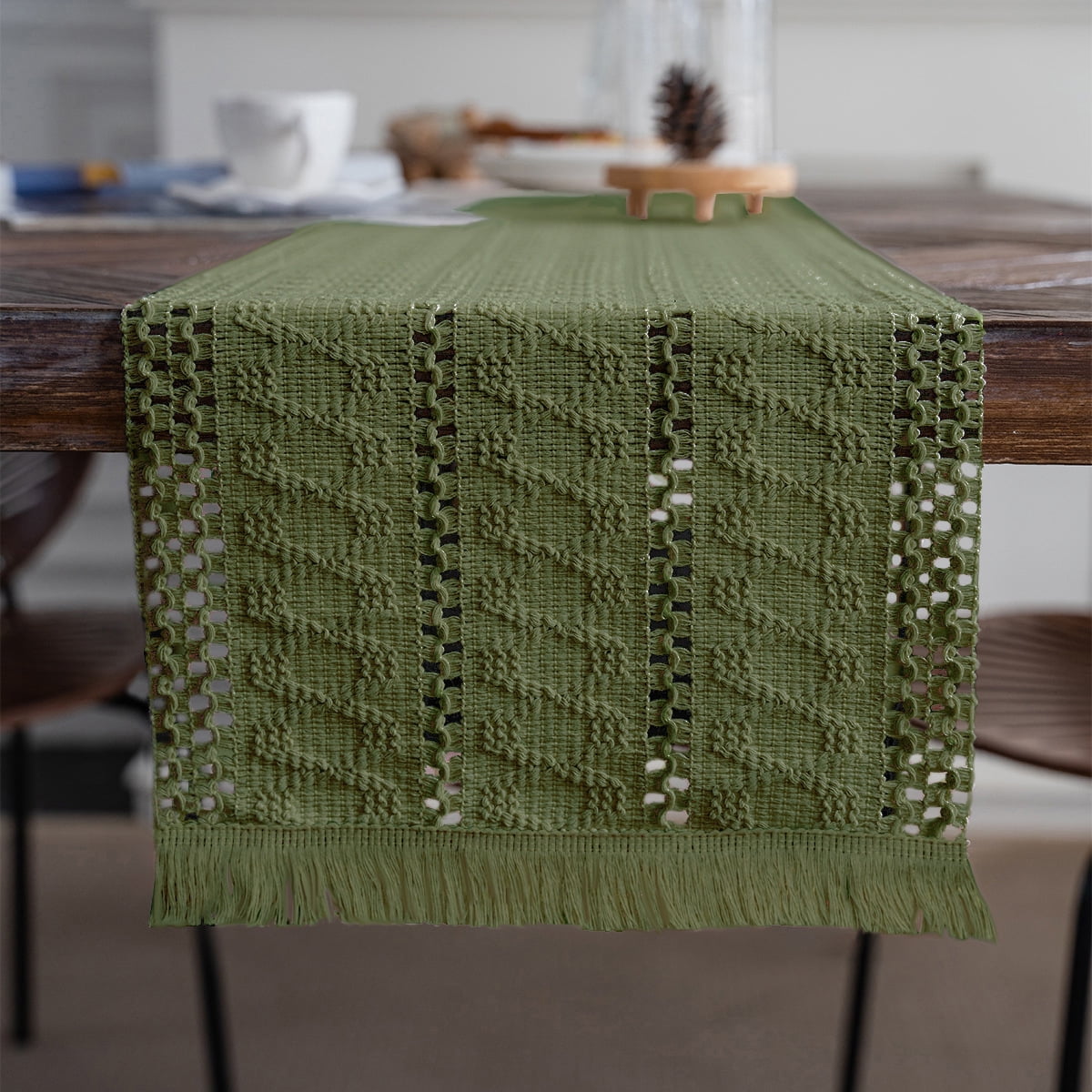 Cotton Linen Table Runner Striped Woven Tassel Farmhouse Table Decor ...