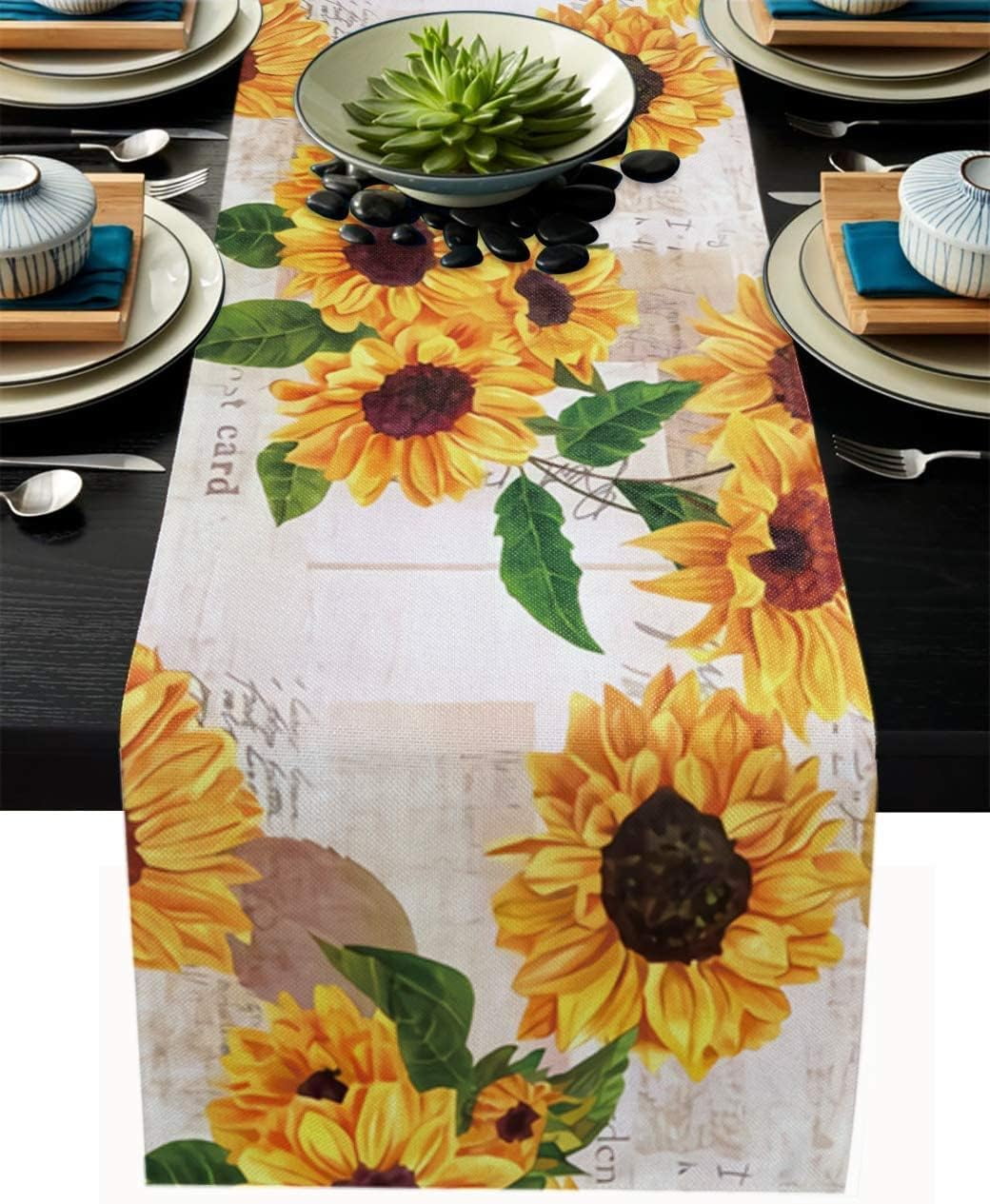 Cotton Linen Table Runner, Sunflower Sunflower Kitchen Table Runners ...