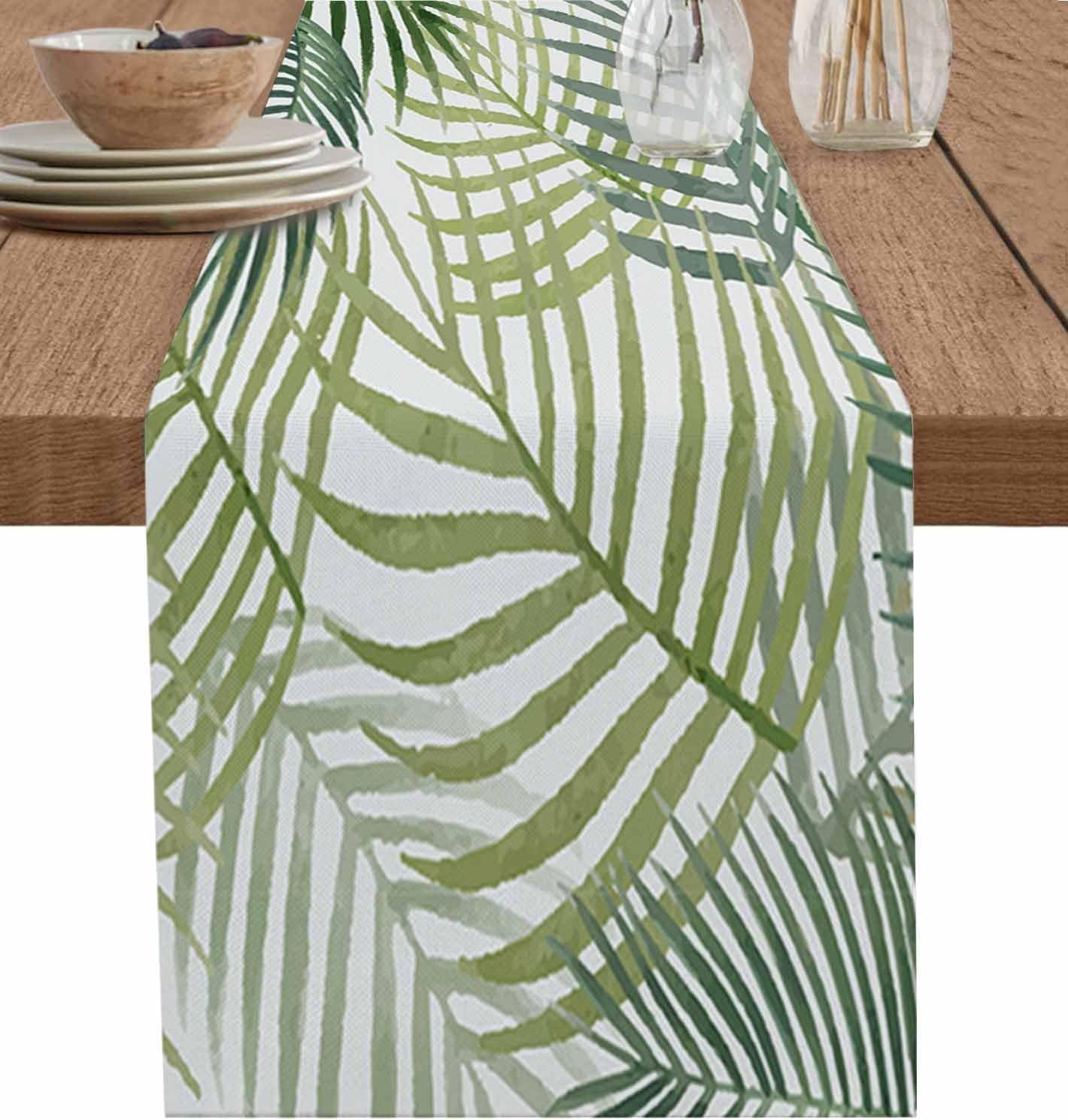 Cotton Linen Table Runner, Tropical Palm Leaves Kitchen Table Runners ...