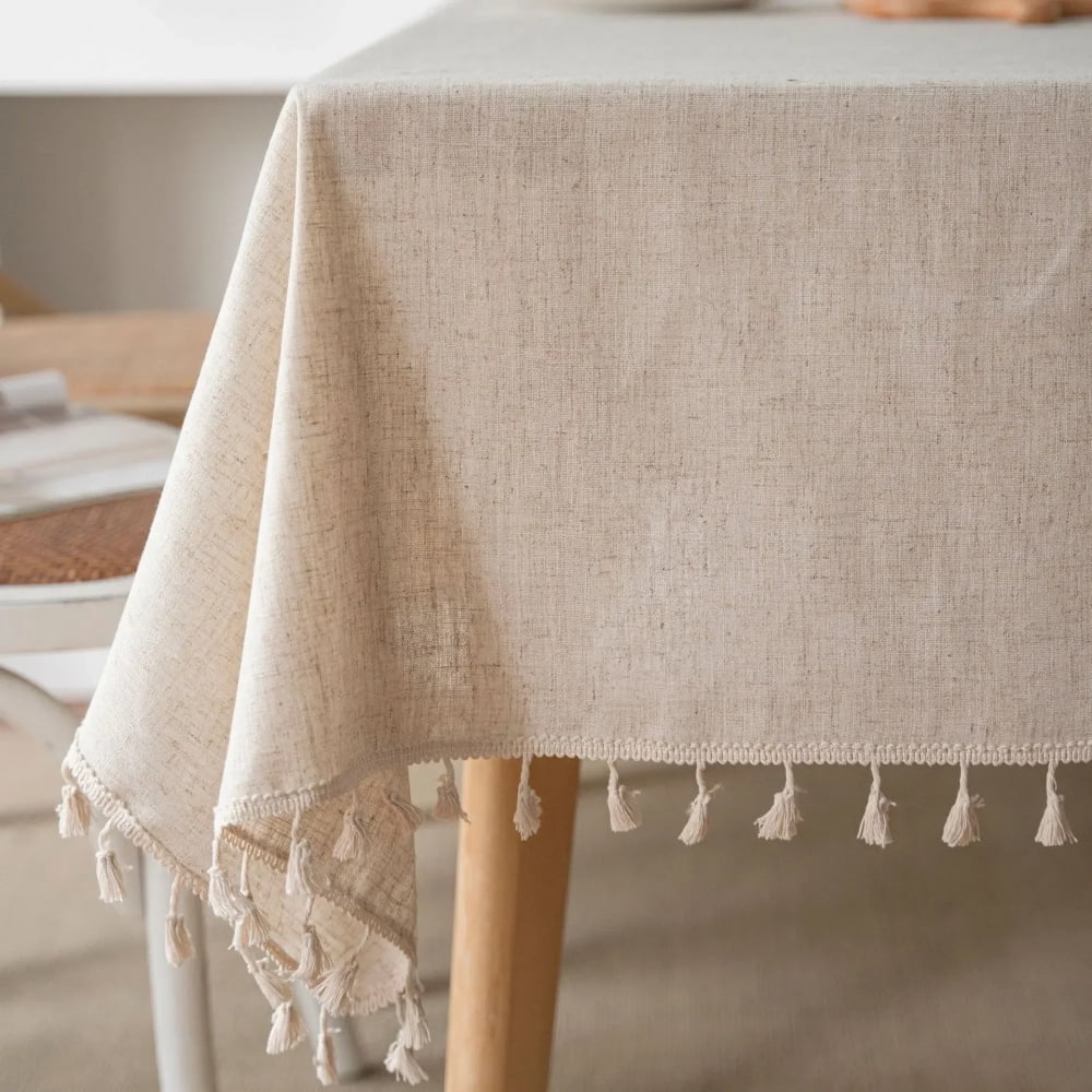 Cotton Linen Tablecloth,Rectangle Tassel,Jute Rope Lace Dust-Proof ...