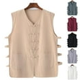 Cotton Linen Tank Tops for Men Chinese Frog Button Sleveeless Shirt ...