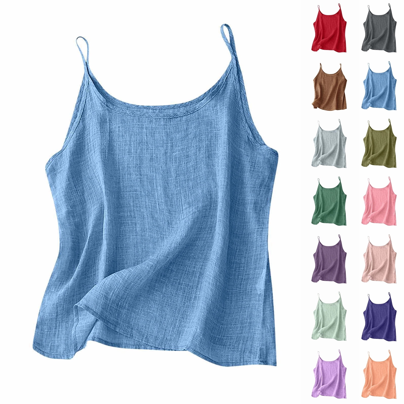 Cotton Linen Tank Tops for Women 2026 Summer Sleeveless Spaghetti Strap ...
