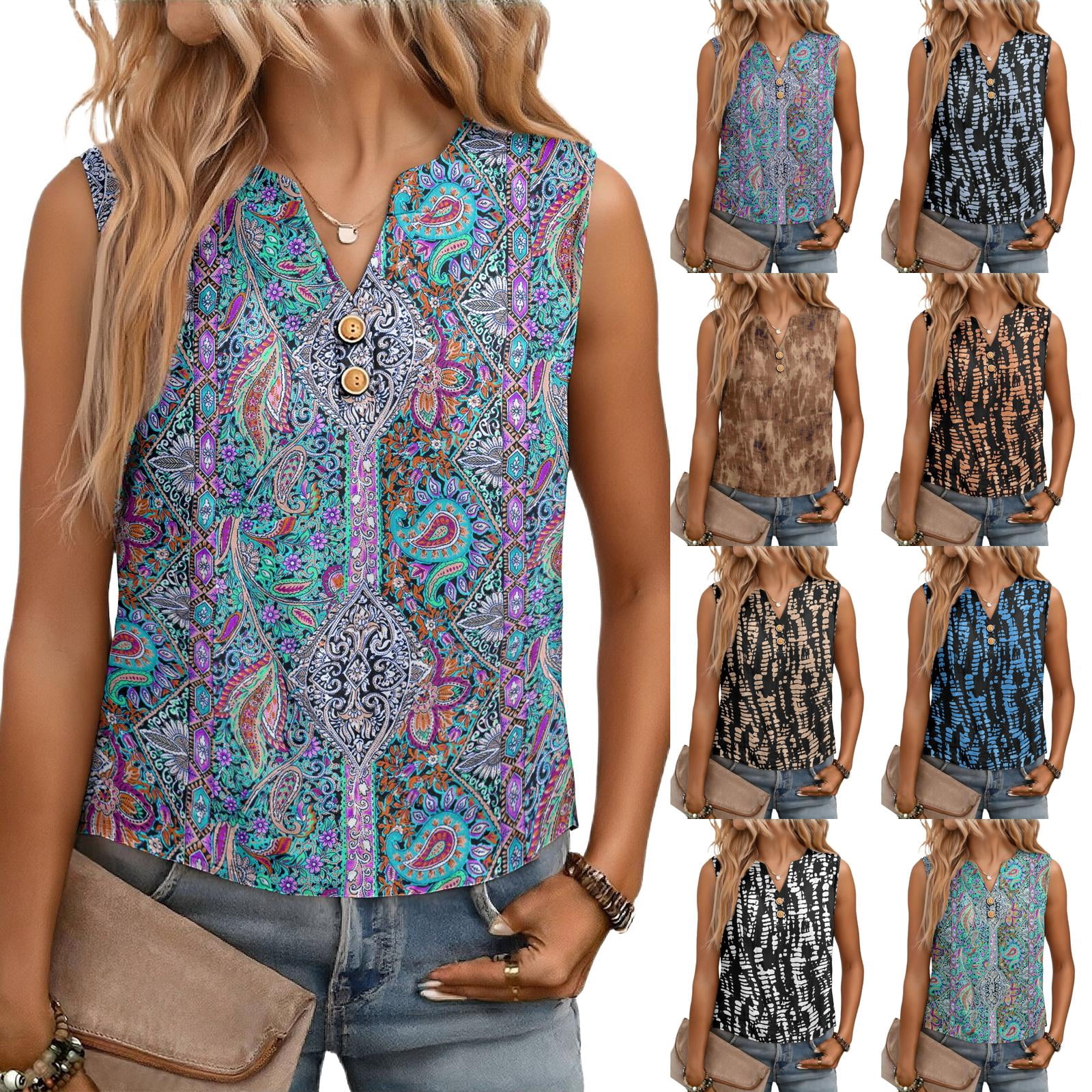 Cotton Linen Tank Tops for Women Button Down V Neck Sleeveless Tops ...