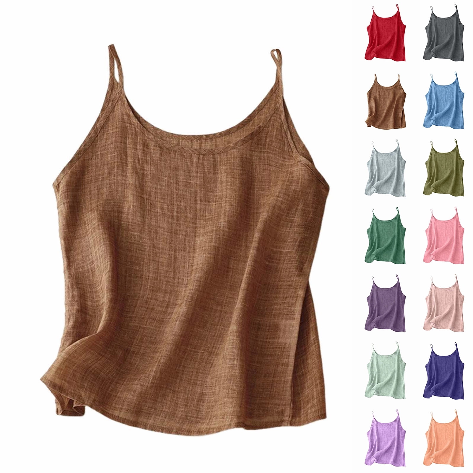 Cotton Linen Tank Tops for Women Spaghetti Strap Loose Fit Camisole ...