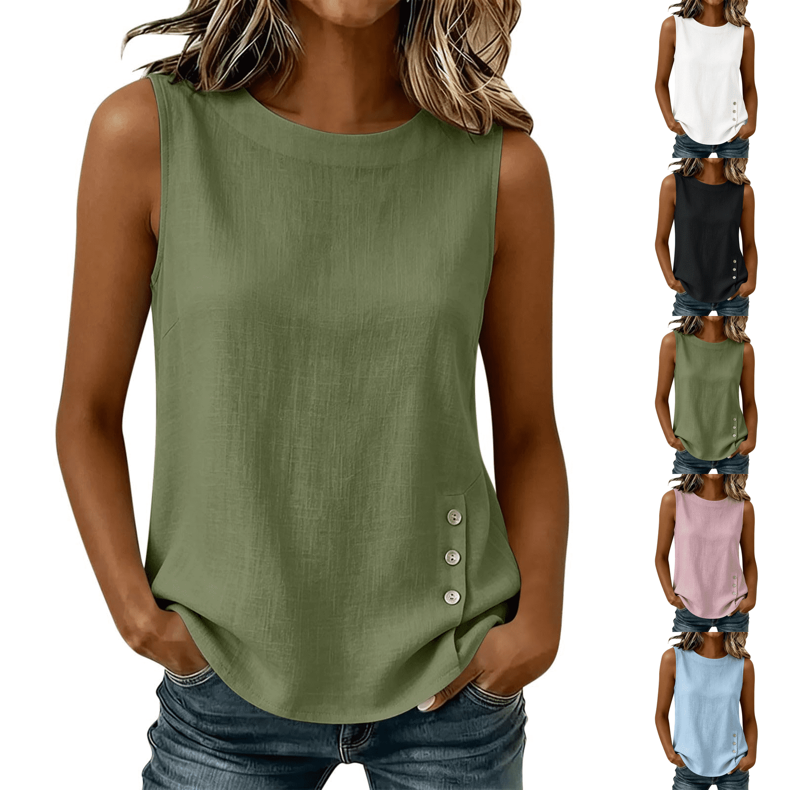 Cotton Linen Tank Tops for Womens Comfy Lounge Wear Summer Sleeveless ...