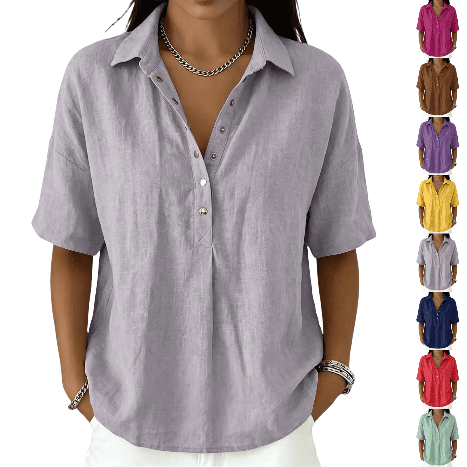 Cotton Linen Tops for Women Light Blue XL - 2026 Summer Gauze Shirts ...