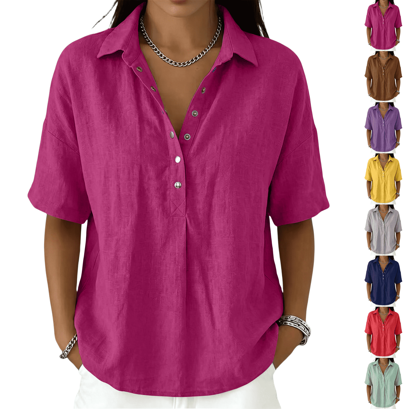 Cotton Linen Tops for Women Light Blue XL - 2026 Summer Gauze Shirts ...