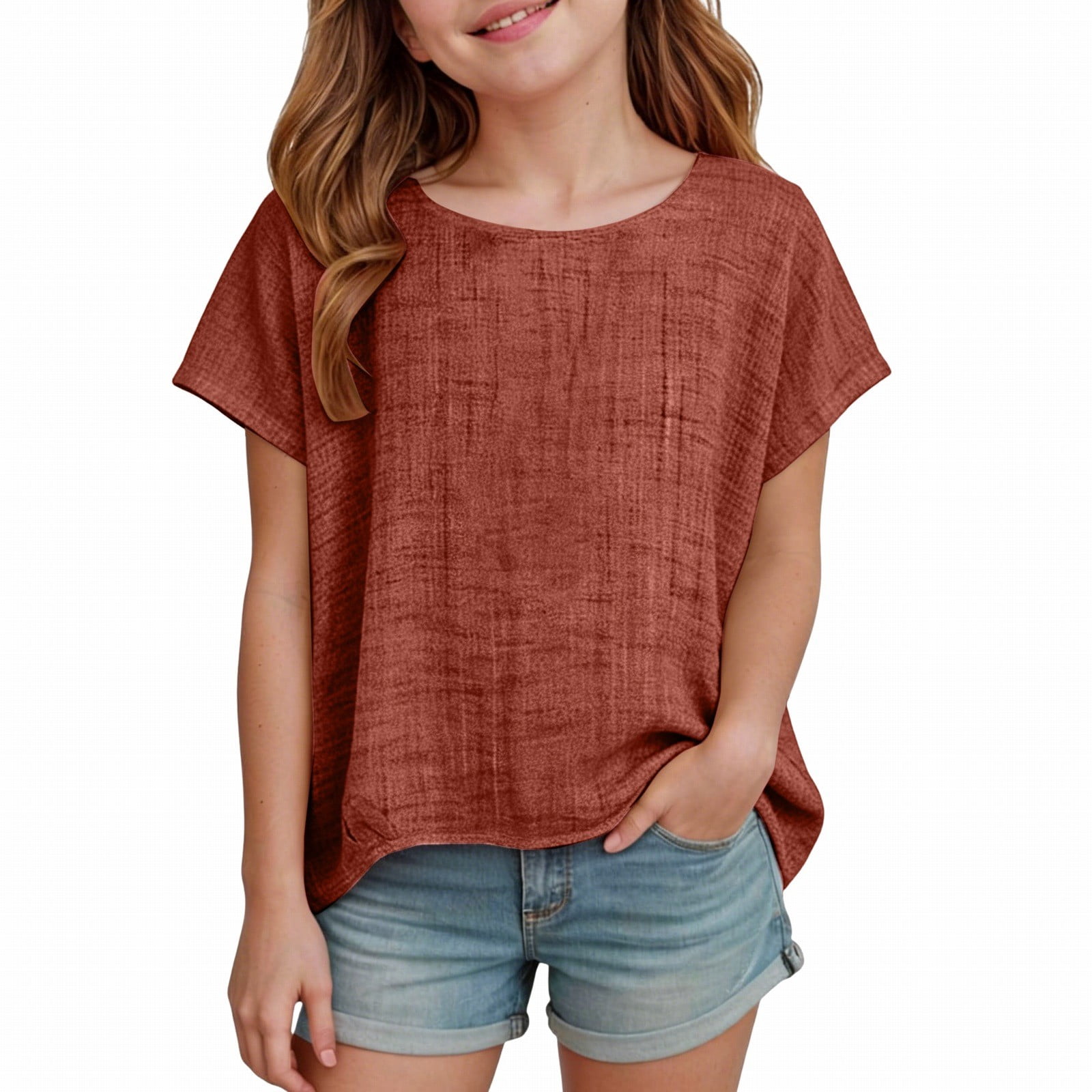 Cotton Linen Tops for Girls Oversized Summer B𝐨ho Short Sleeve Shirts ...