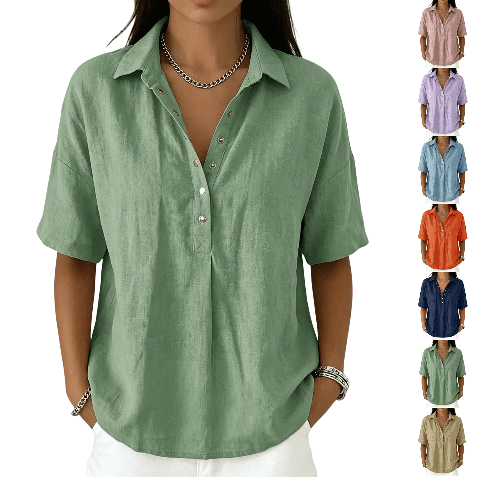Cotton Linen Tops for Women - 2026 Summer Gauze Shirts Button Down V ...