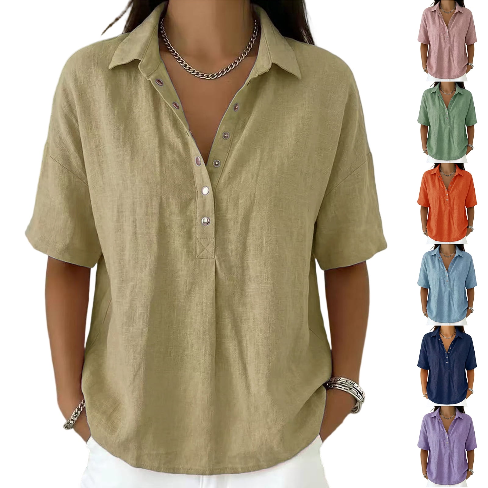 Cotton Linen Tops for Women - 2026 Summer Gauze Shirts Button Down V ...