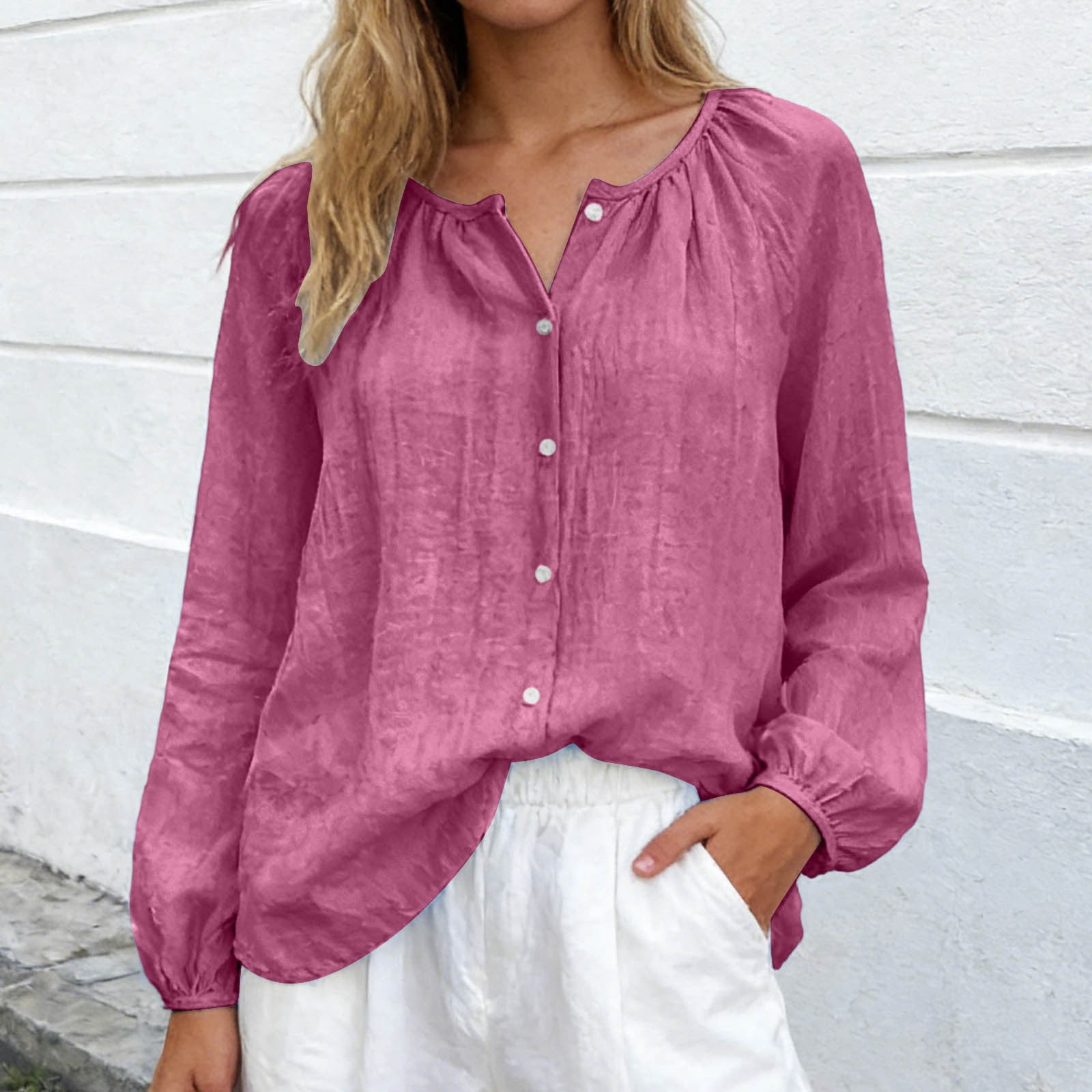 Cotton Linen Tops for Women Linen Button Down Shirt Long Sleeve Summer ...
