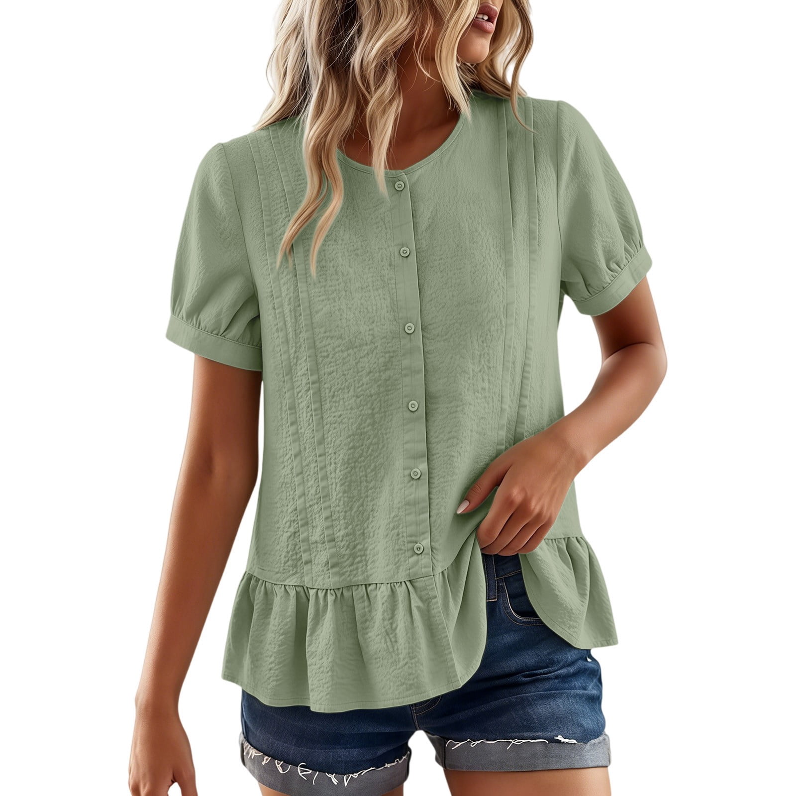 Cotton Linen Tops for Women Pleated Tops Fashion Casual Tops Loose Fit ...