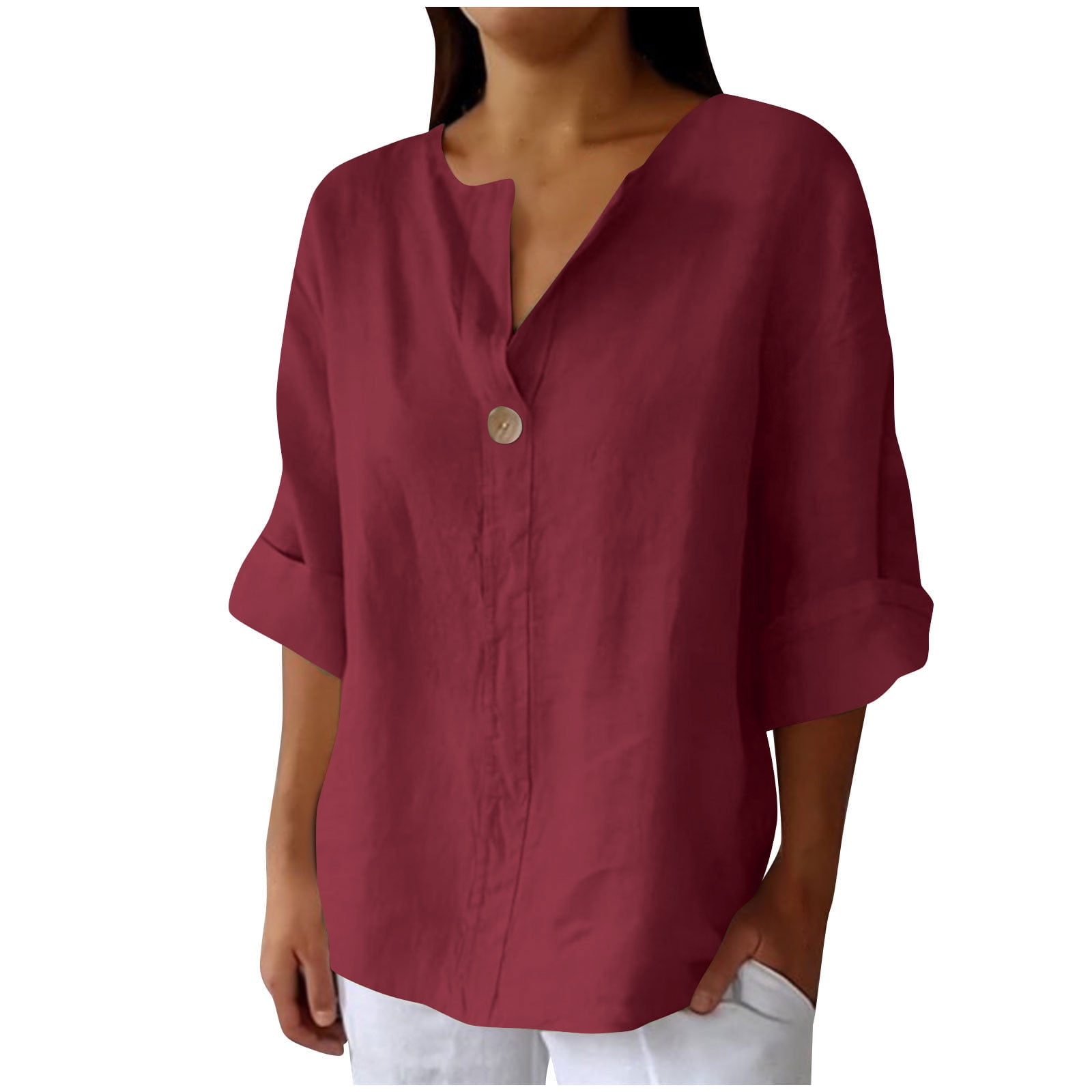 Cotton Linen Tops for Women Plus Size Linen Shirts for Ladies Summer 3/ ...