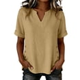 Cotton Linen Tops for Women Summer Casual Short Sleeve Shirts Solid ...