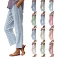 Cotton Linen Trousers for Women Vertical Striped Summer Elastic Waist ...