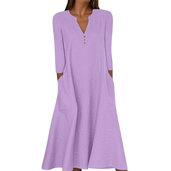 Cotton Linen Vintage Solid Mini Dress For Women Summer Fashion V-neck ...