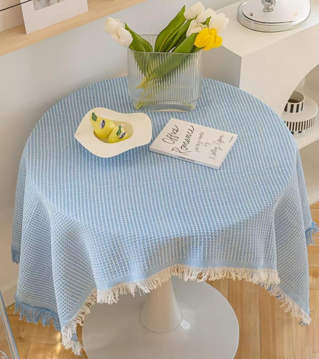 Cotton Linen Waffle Small Square Tablecloth 90*90cm Farmhouse Fringe ...