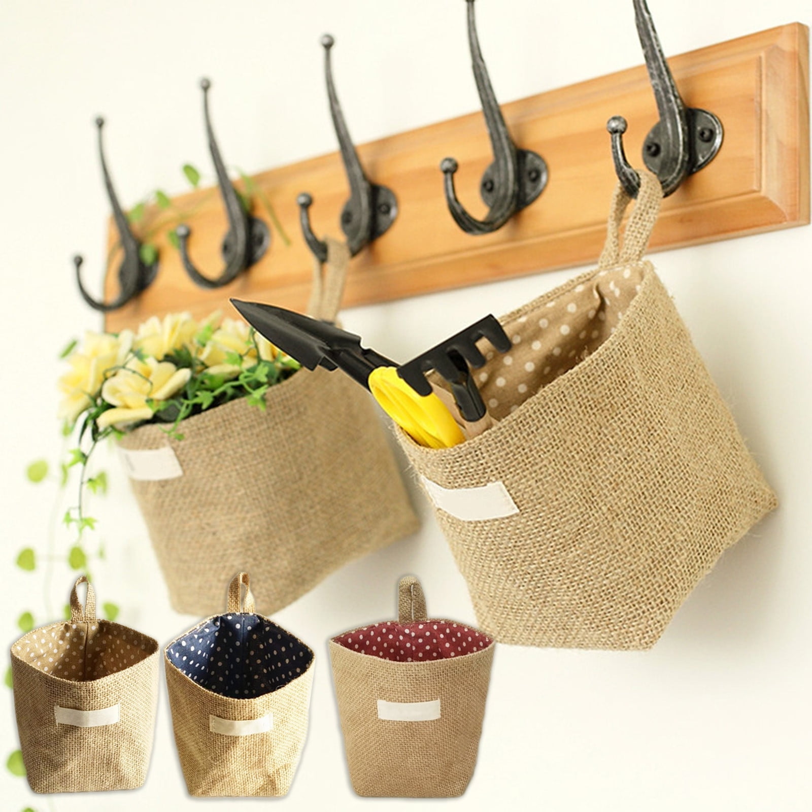 Cotton Linen Wall-Mounted Storage Bag - Foldable Hanging Basket for ...