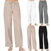 Cotton Linen Wide Leg Pants for Women, Elastic Waist Straight Leg ...