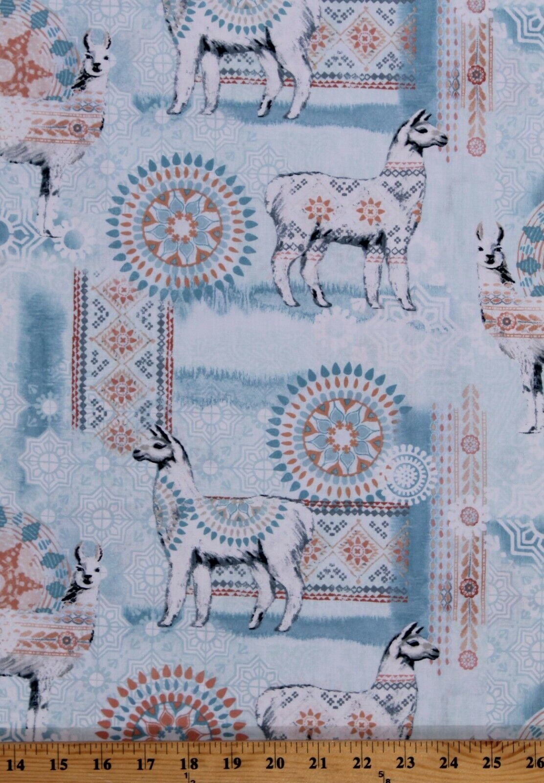 Cotton Llamas Tribal Southwest Fancy Animals Peach Aqua Cotton Fabric ...