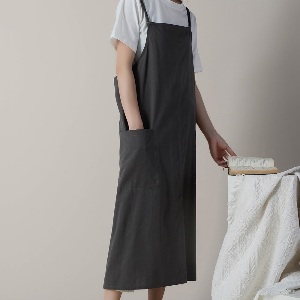 Cotton Long Square Cross Back Aprons Solid Color Cook Kitchen Garden ...