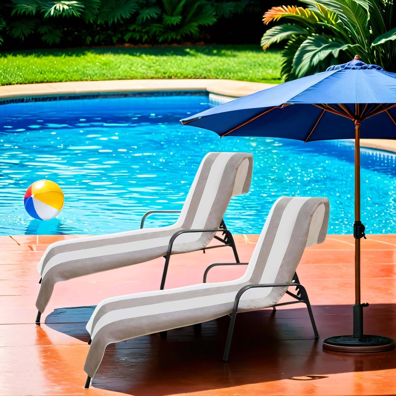 Cotton Lounge Chair Cover, Outdoor Towel/Chaise Furniture Covers, Terry ...