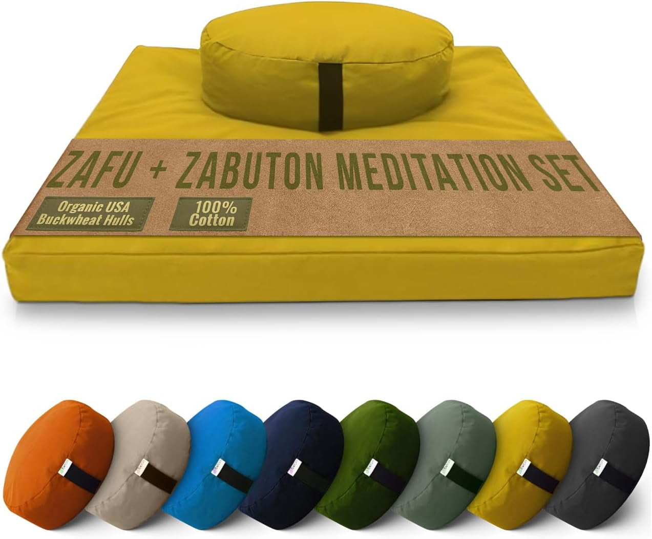 Cotton Meditation Cushion and Mat Set - Organic Buckwheat Filled Oval ...