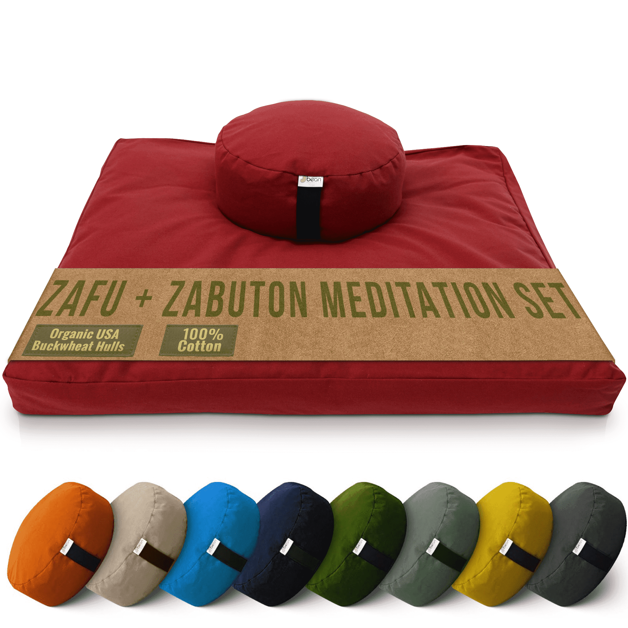 Cotton Meditation Cushion and Mat Set - Organic Buckwheat Filled Round ...