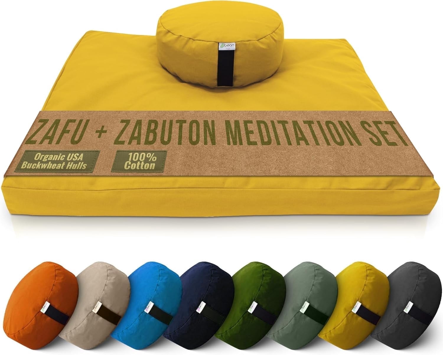 Cotton Meditation Cushion and Mat Set - Organic Buckwheat Filled Round ...