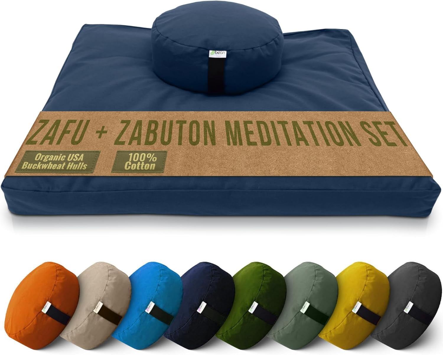 Cotton Meditation Cushion and Mat Set - Organic Buckwheat Filled Oval ...