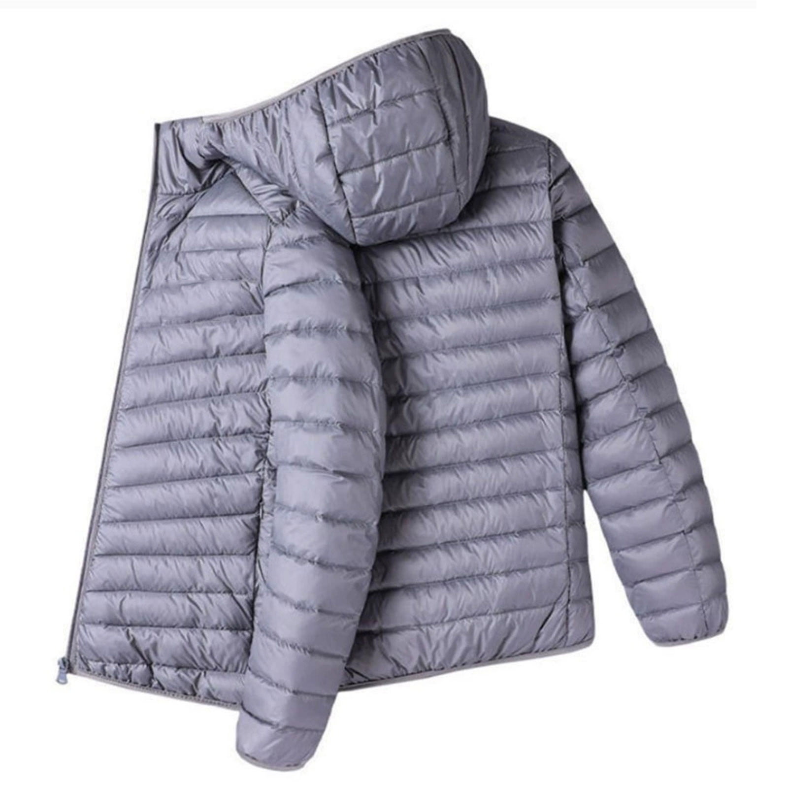 Cotton Mens Big and Tall Jackets Puffer Hood Gray Down Jacket Zip Up ...