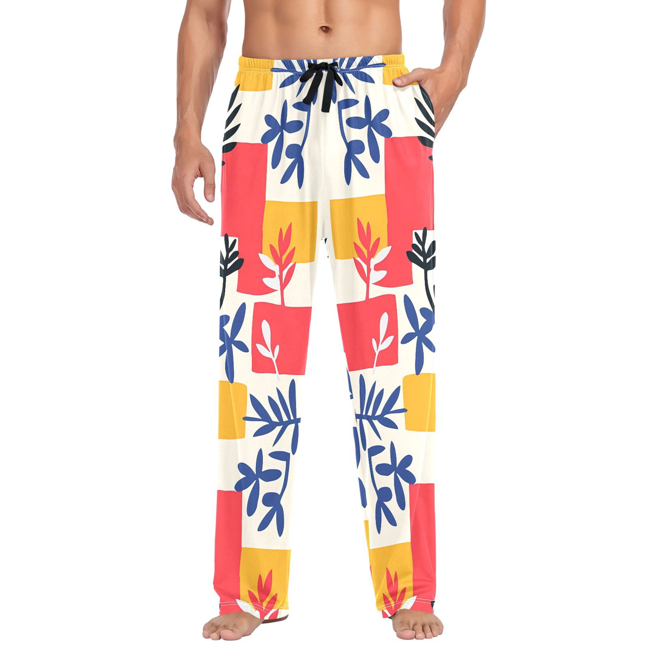 Cotton Mens PJ Pajama Pants Bottoms Waistband Sleepwear with Pockets ...