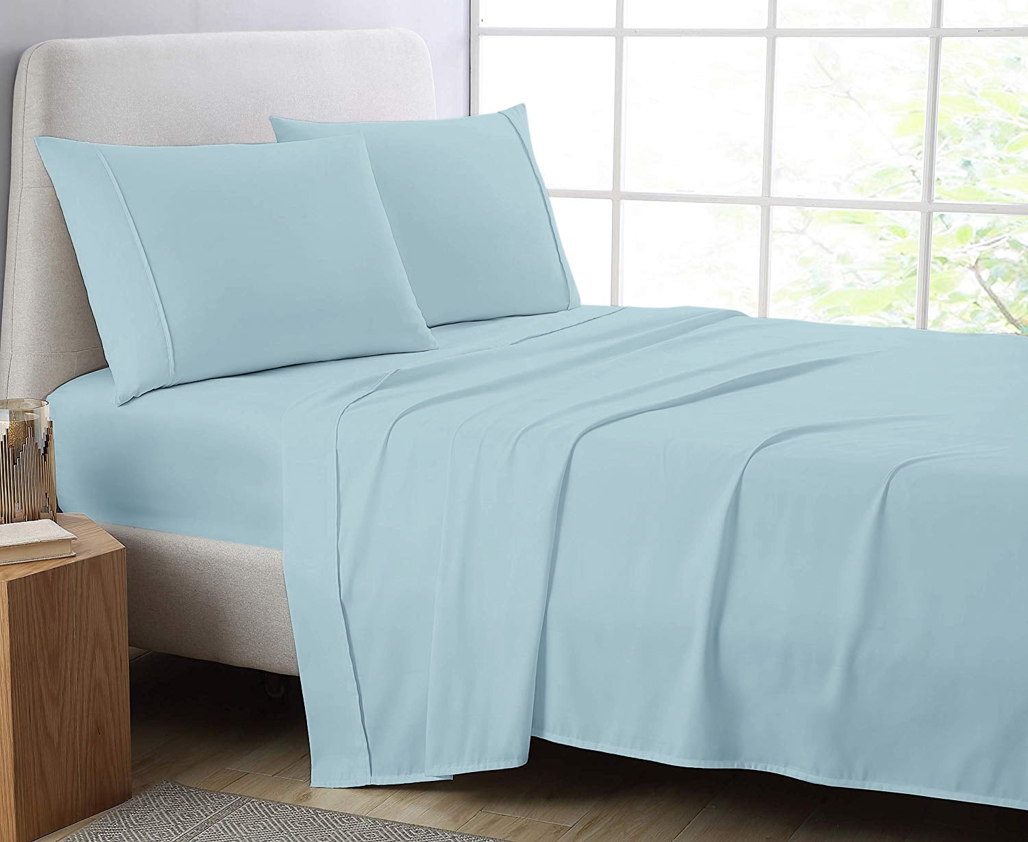 Cotton Metrics 18 Inch Full 4pc Sheet Set Light Blue 600TC 100% Organic ...