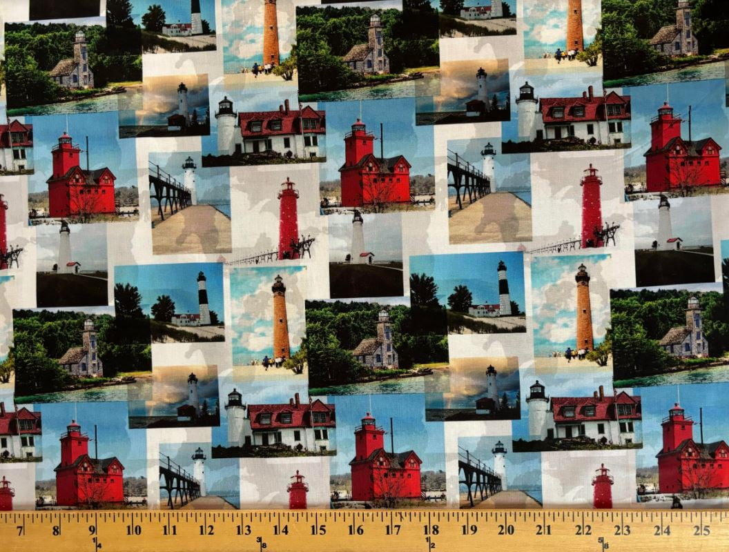 Cotton Michigan Lighthouses Lakes Nautical Beach Sea State of Michigan ...