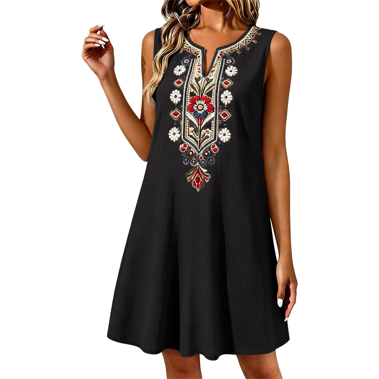 Cotton Midi Dress for Women Sleeveless V Neck Linen Gauze Sundresses ...