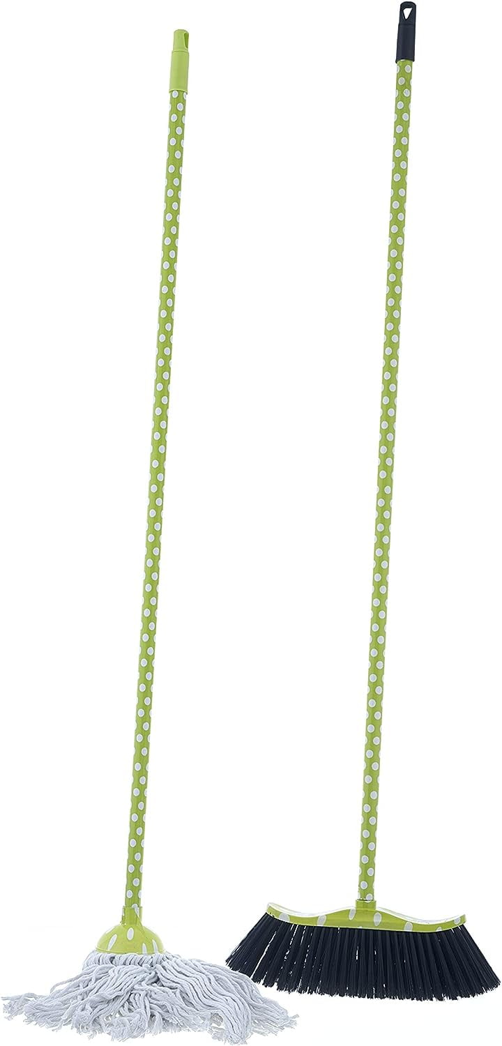 Cotton Mop and Broom Set, Light Green Polka Dot Print Design - Walmart.com