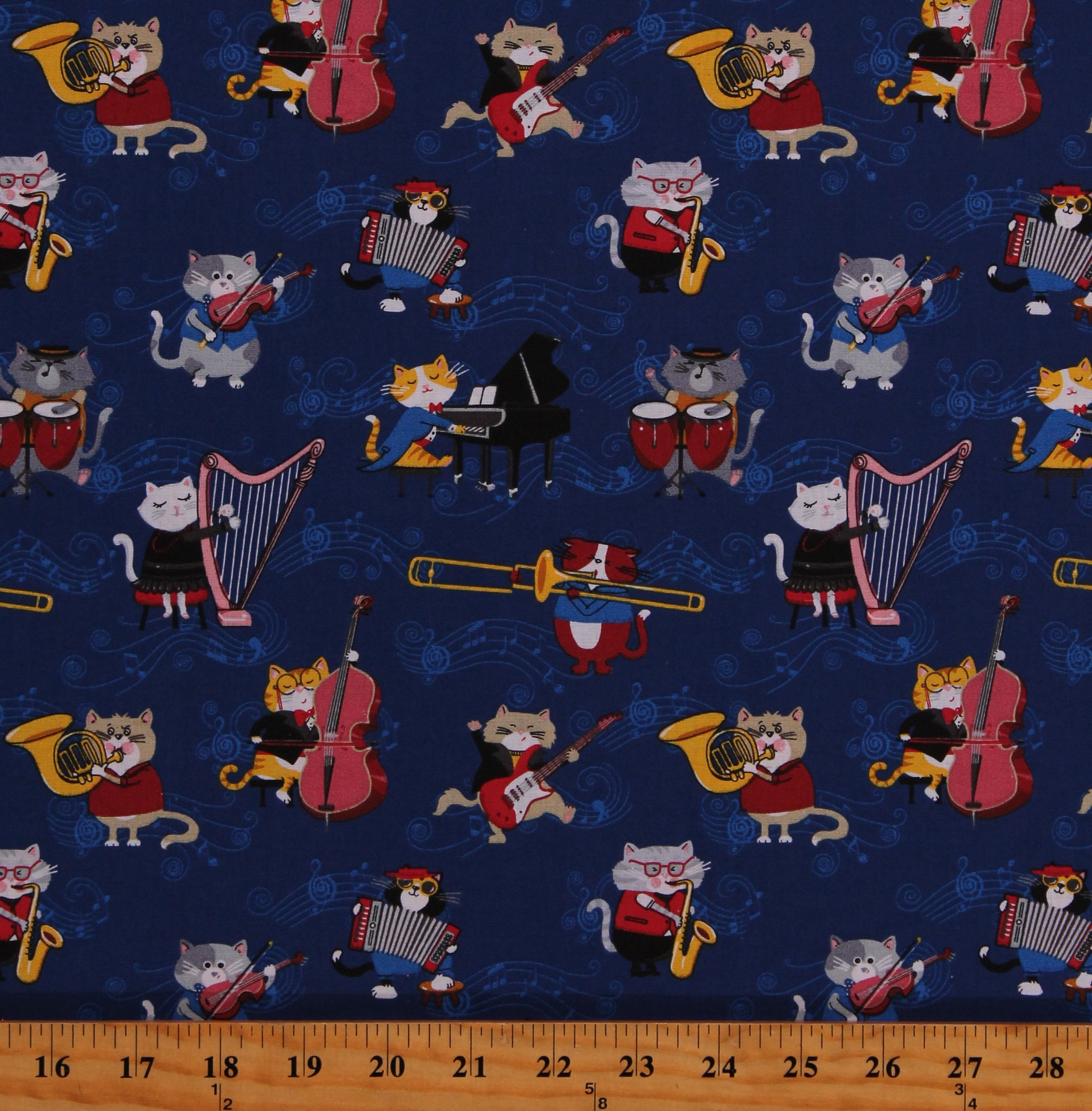 Cotton Musical Cats Kittens Animals Kids Instrument Trombone Piano ...