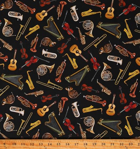 Cotton Musical Instruments Orchestra Band French Horn Trumpet Violin ...