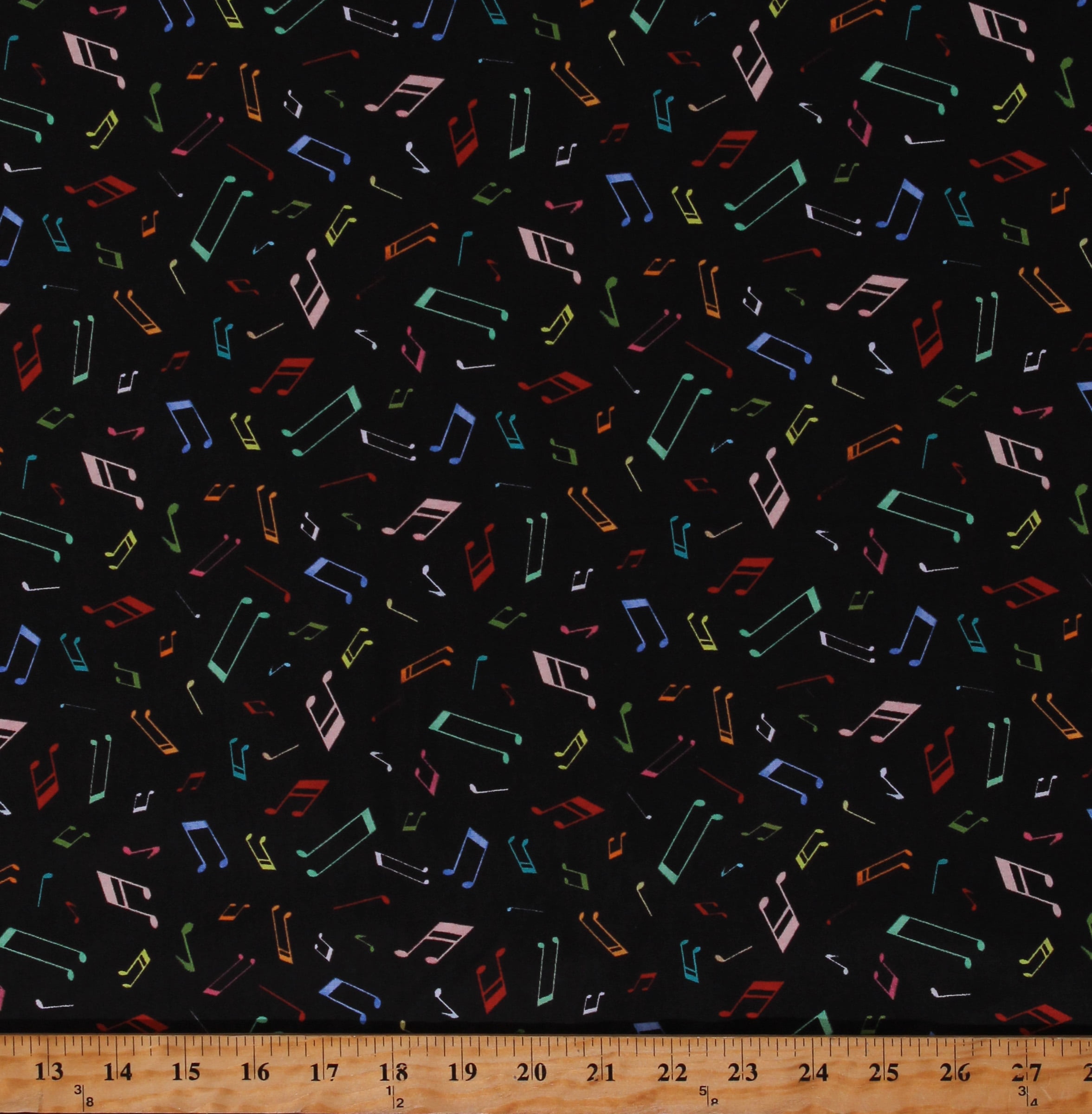 Cotton Musical Notes Colorful Music Notes on Black Cotton Fabric Print ...