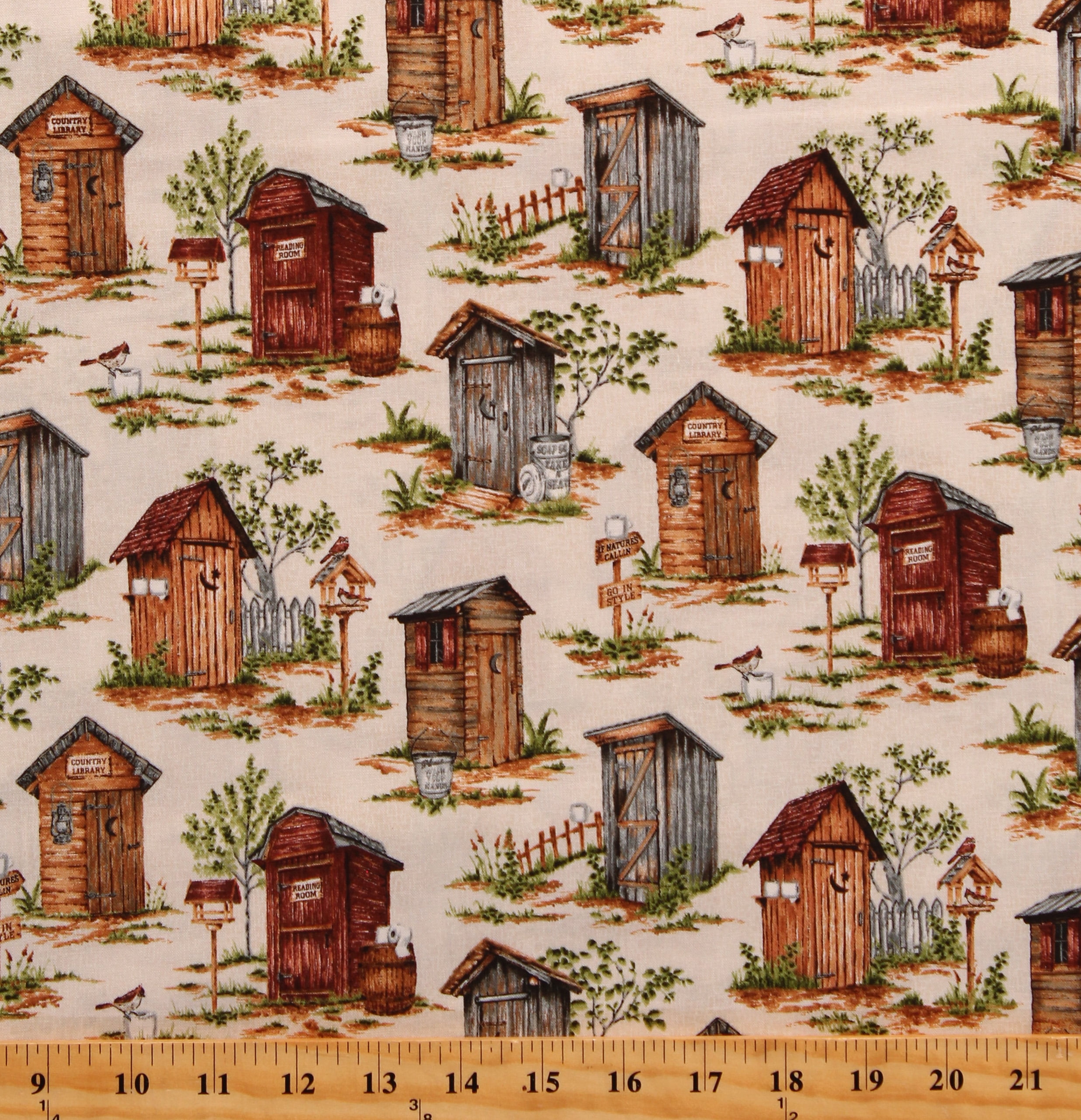 Cotton Nature's Calling Outhouses Bathrooms Restrooms Toilet Paper ...